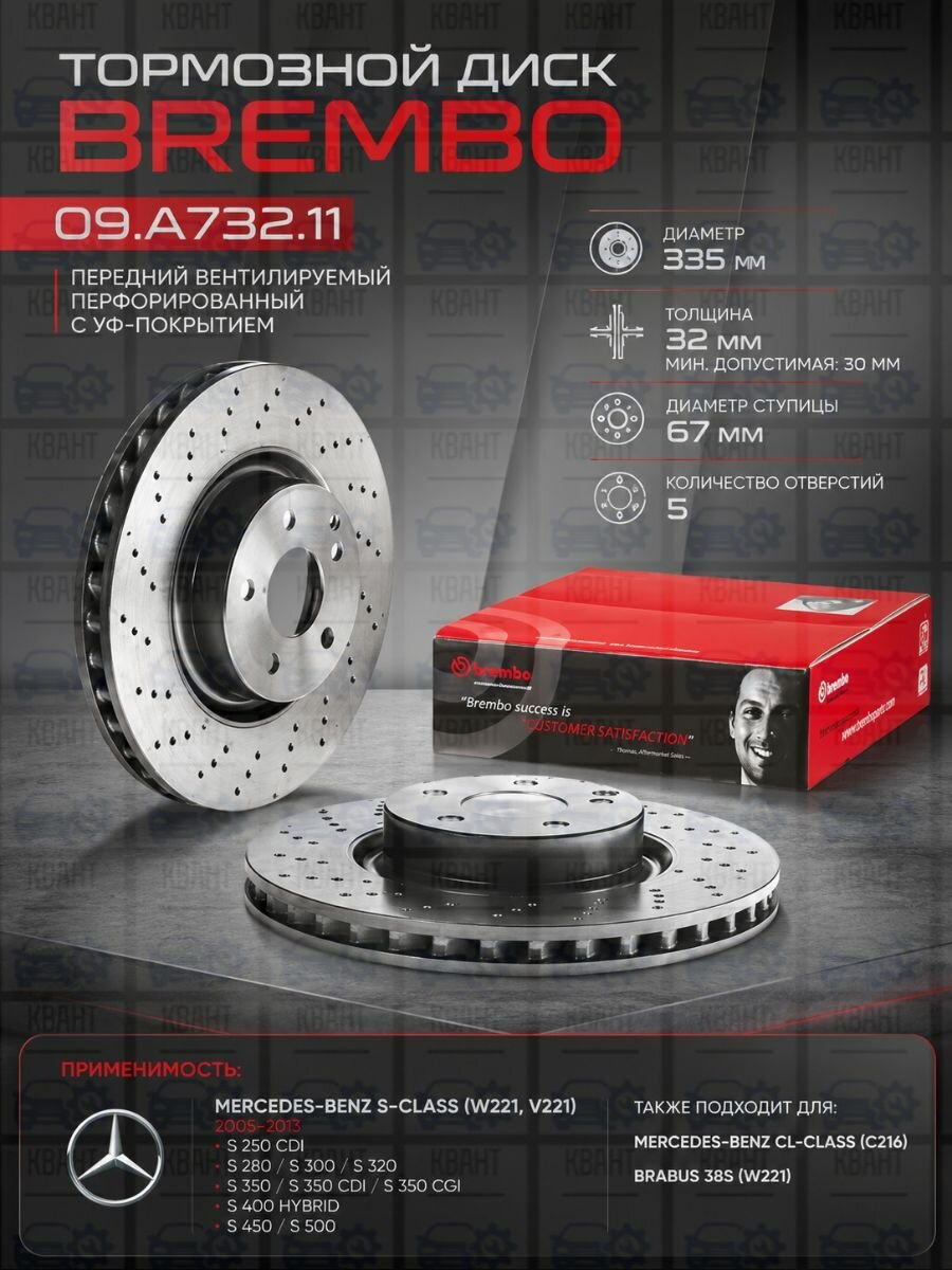 Тормозной диск передний Brembo 09A73211