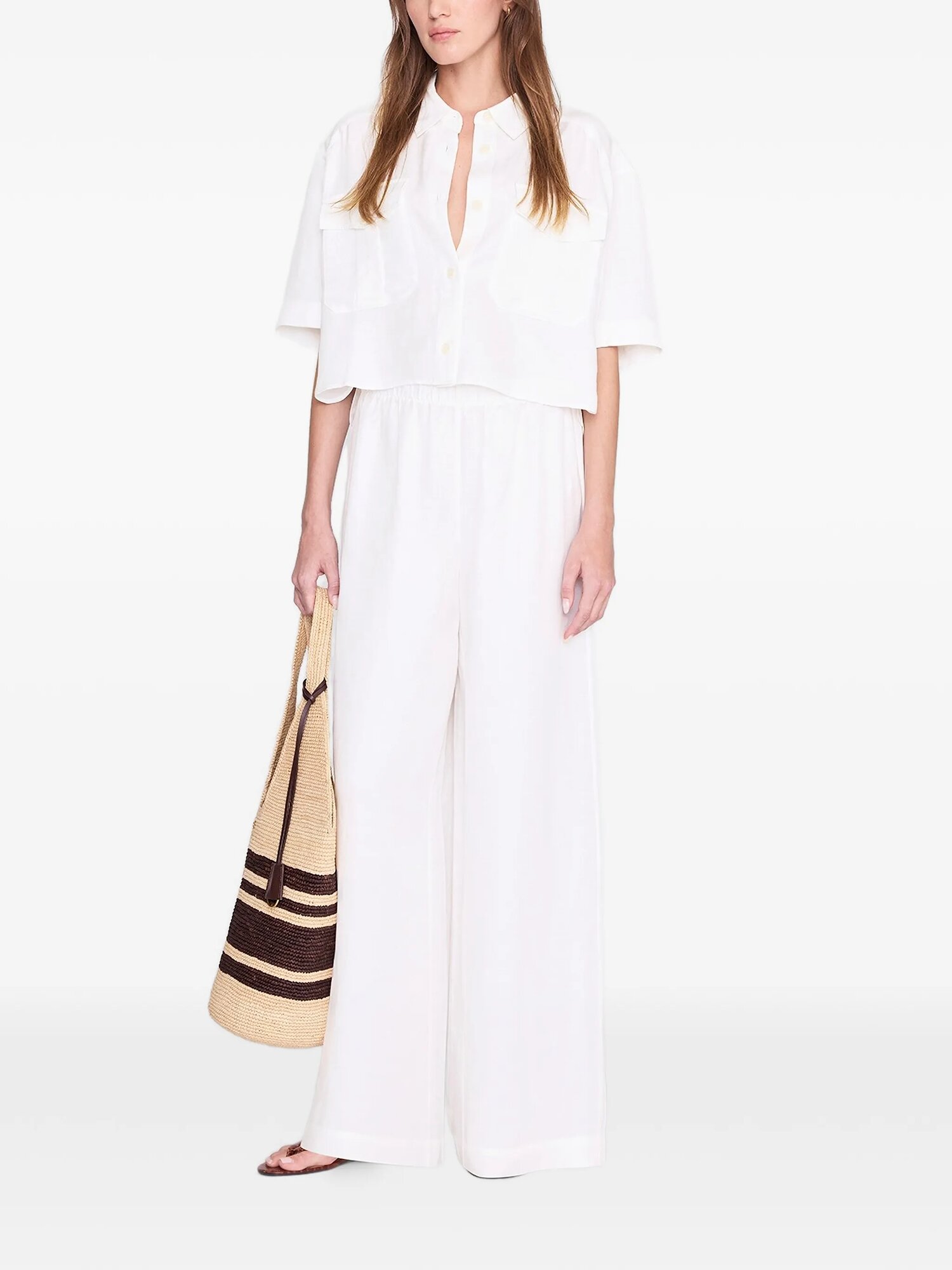 Рубашка ANINE BING Edith cropped shirt, размер M, white — фото 1