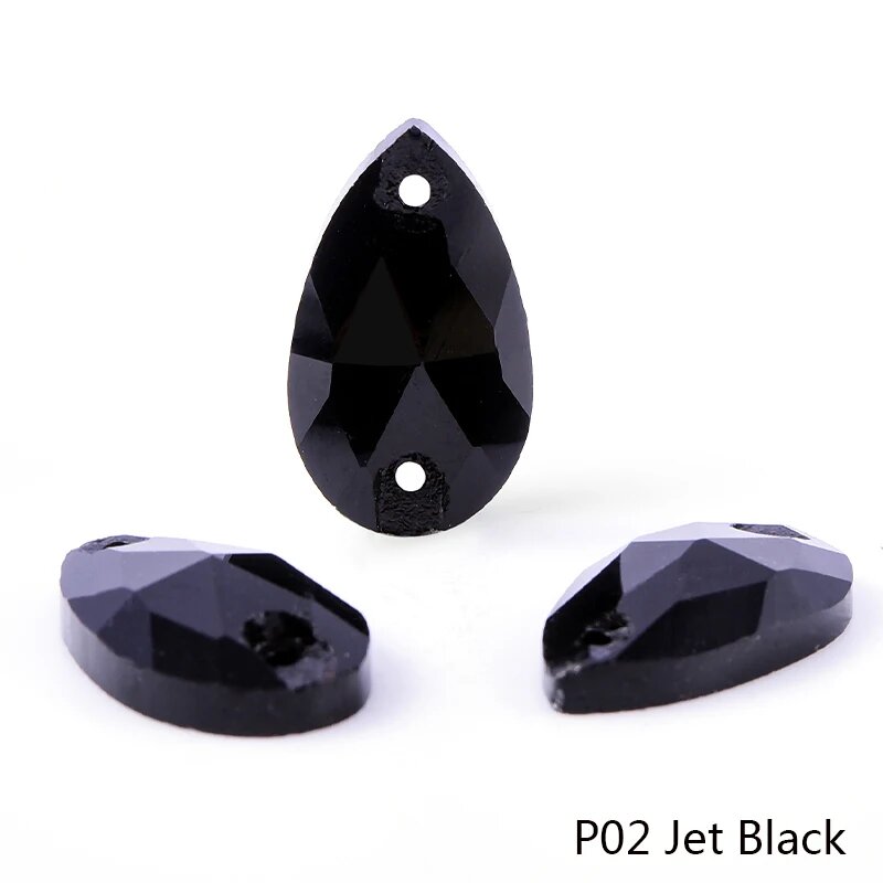 Стразы OLeeya капля стеклянные для декора Черный, 13x18mm--24pcs, P02 Jet Black