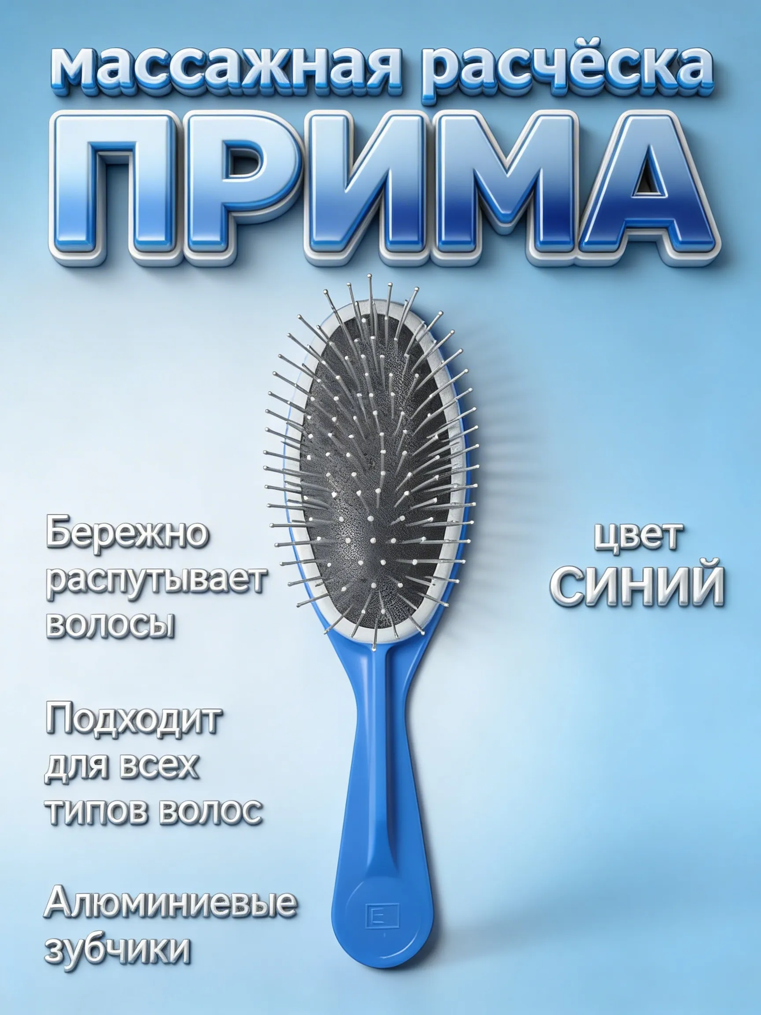 Расческа УкупрПласт "Прима", для нарощенных и вьющихся волос, массажная, синяя