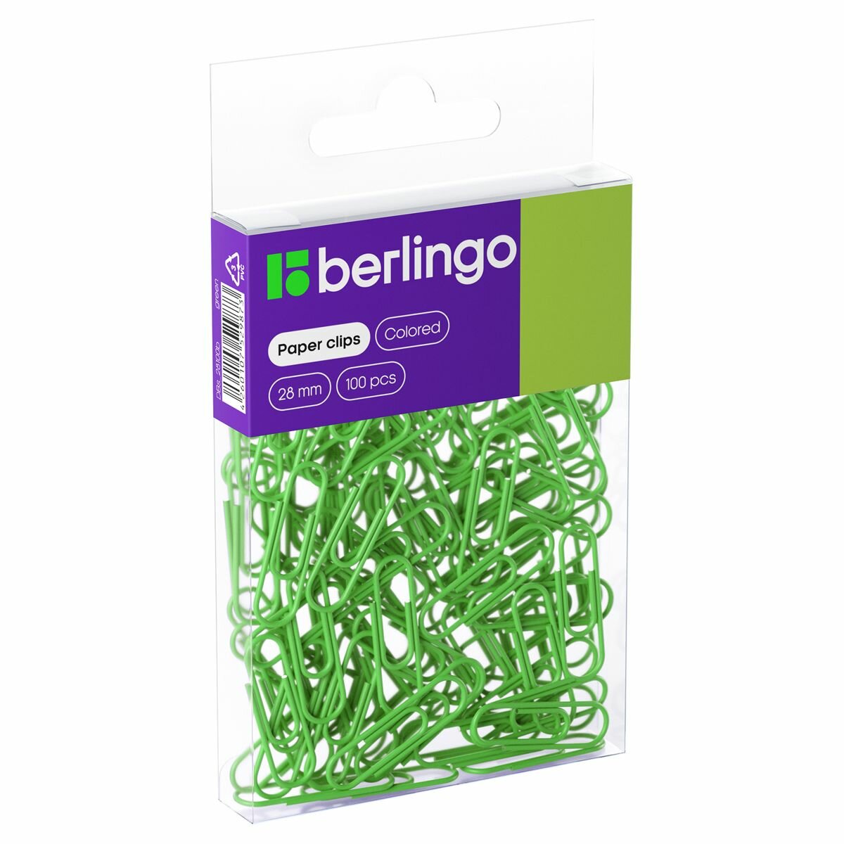 Скрепки 28мм. BERLINGO 100шт, зеленые (DBs_28100b)
