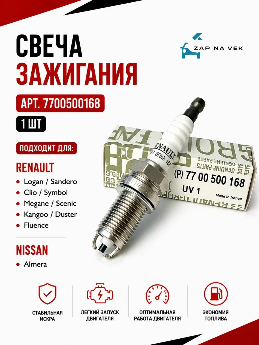 Свеча зажигания 7700500168, 1 шт, никелиевая