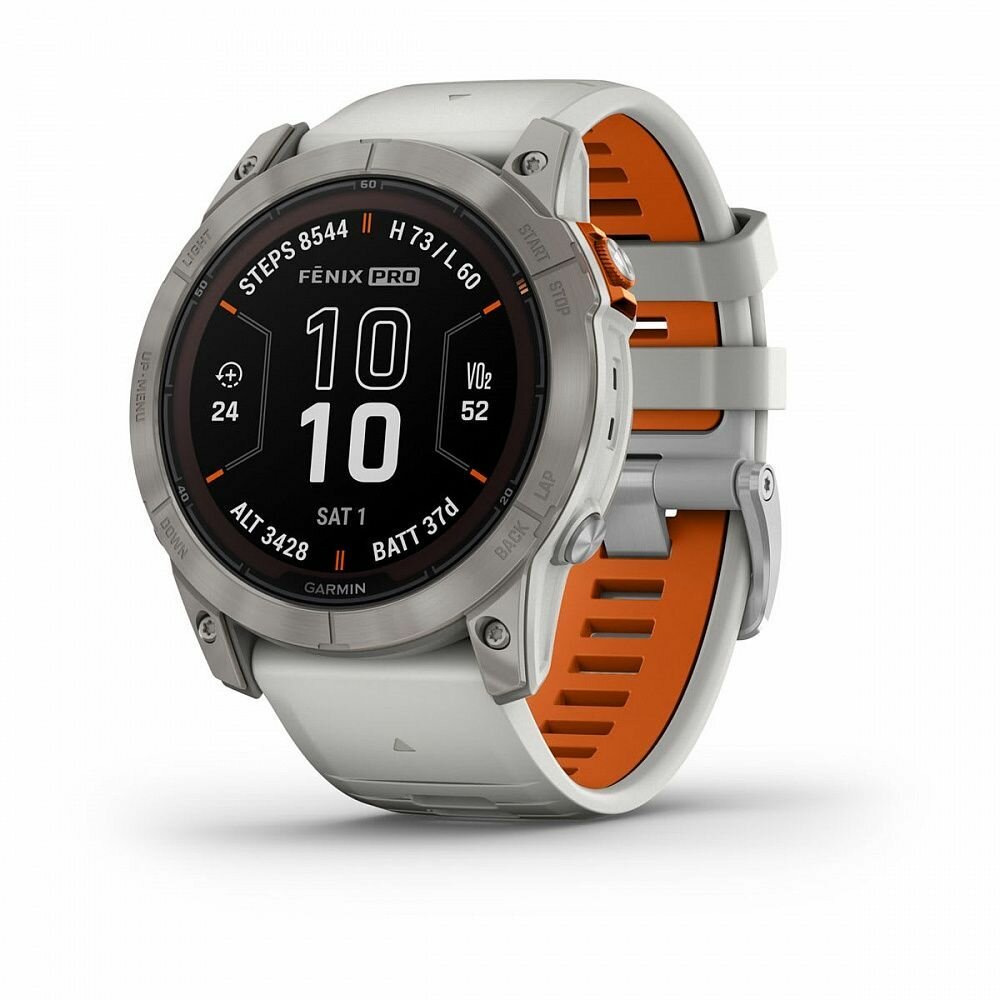 Часы Garmin FENIX 7X PRO Sapphire Solar Edition 010-02778-15 Титановый корпус с дымчато-серым оранжевым ремешком