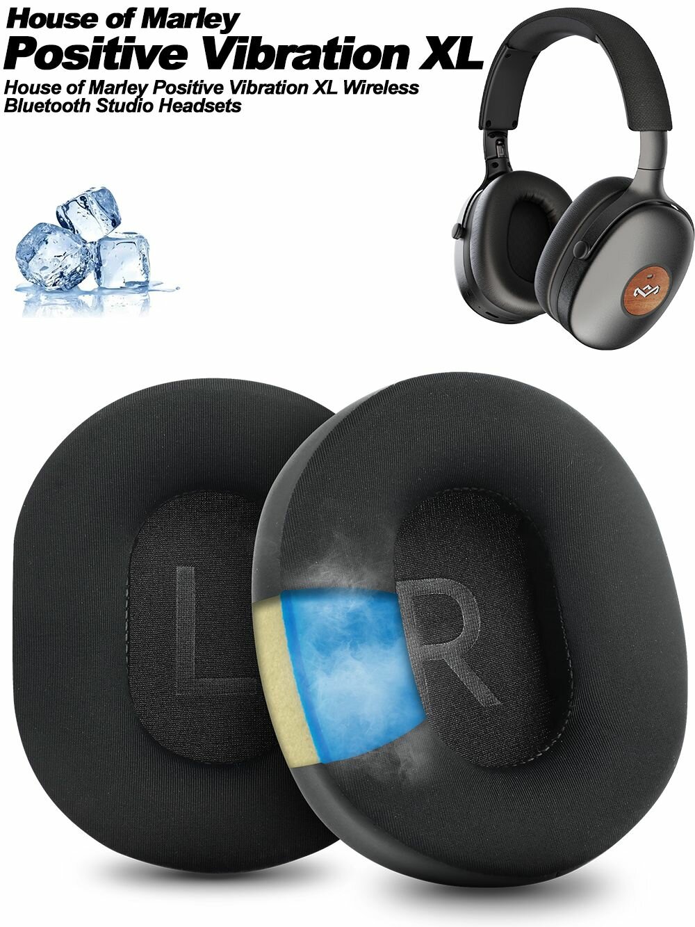 Амбушюры House of Marley Positive Vibration XL Сменные амбушюры для наушников, сетчатые тканевые чехлы с памятью, губка