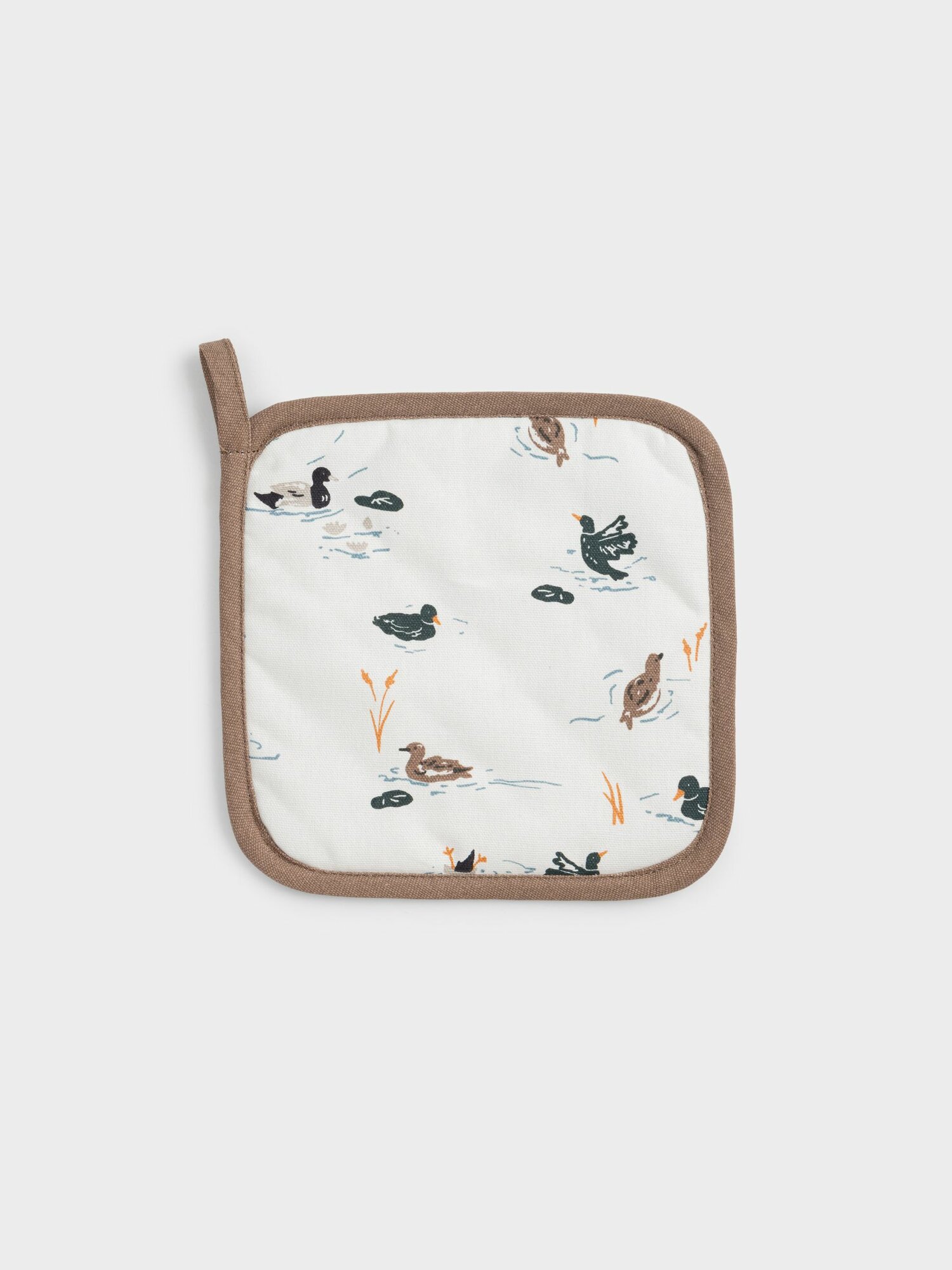 Прихватка, 20x20 см, хлопок, квадратная, молочная, Утки, Ducks in pond