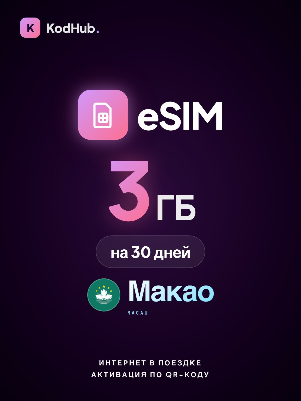 Туристическая eSIM Макао 3 ГБ на 30 дней | интернет в поездке, связь за границей | QR-код активации