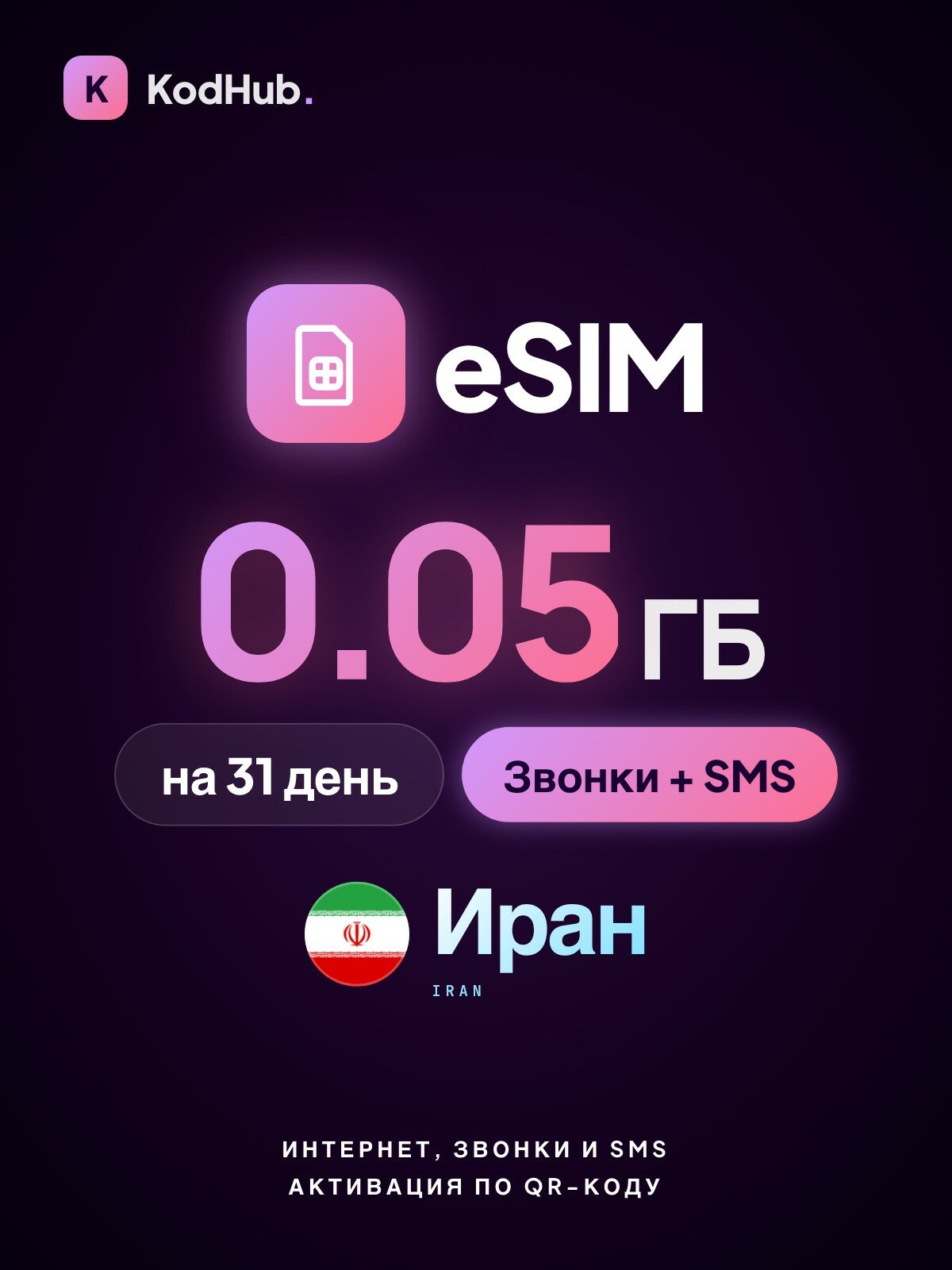Туристическая eSIM Иран 0,05 ГБ + звонки + SMS на 31 день | связь в поездке без роуминга