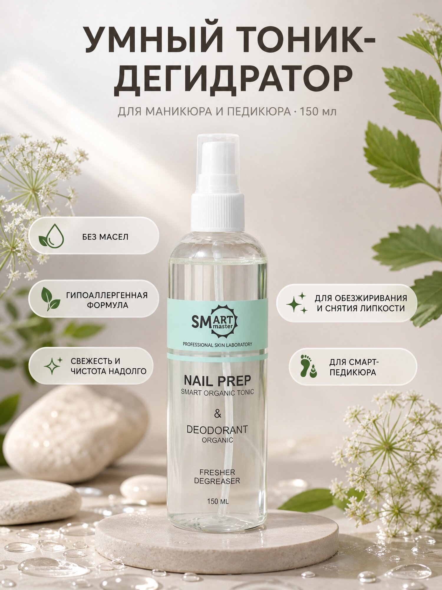 Умный тоник дегидратор Smart Master Органик, для маникюра и педикюра, 150 мл