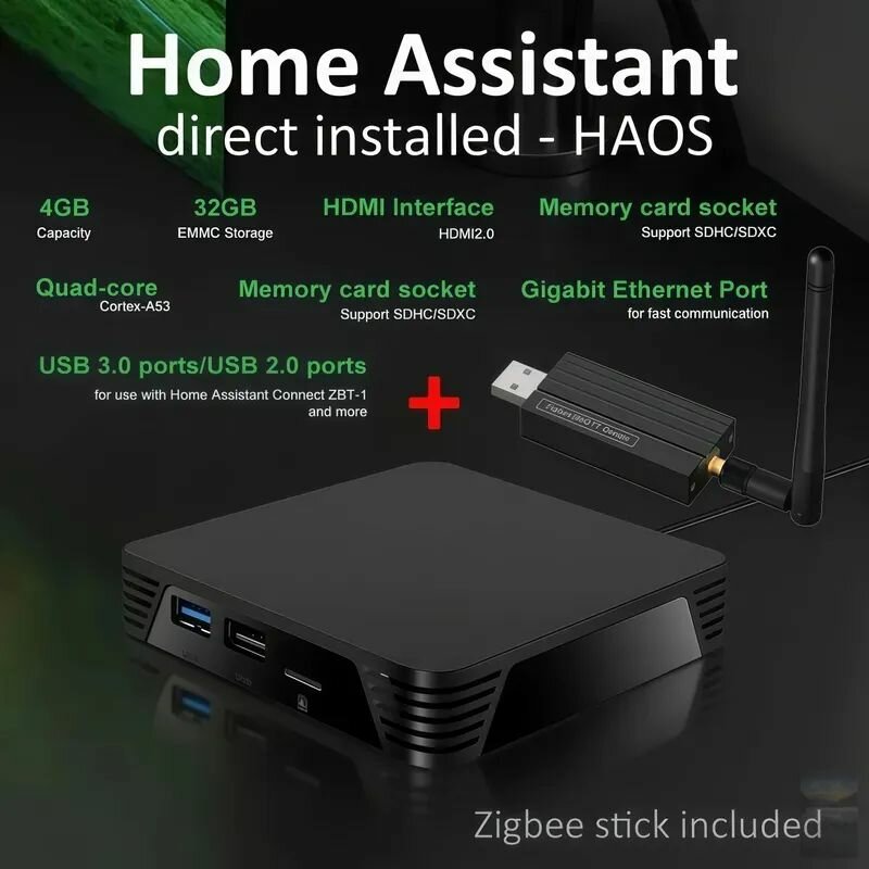 Центр умного дома Home Assistant - HAOS, 4-core Cortex, 4/32 GB EMMC + Zigbee Stick USB (Алиса, zigbee, wi-fi, apple home kit, matter) - доставка из Китая