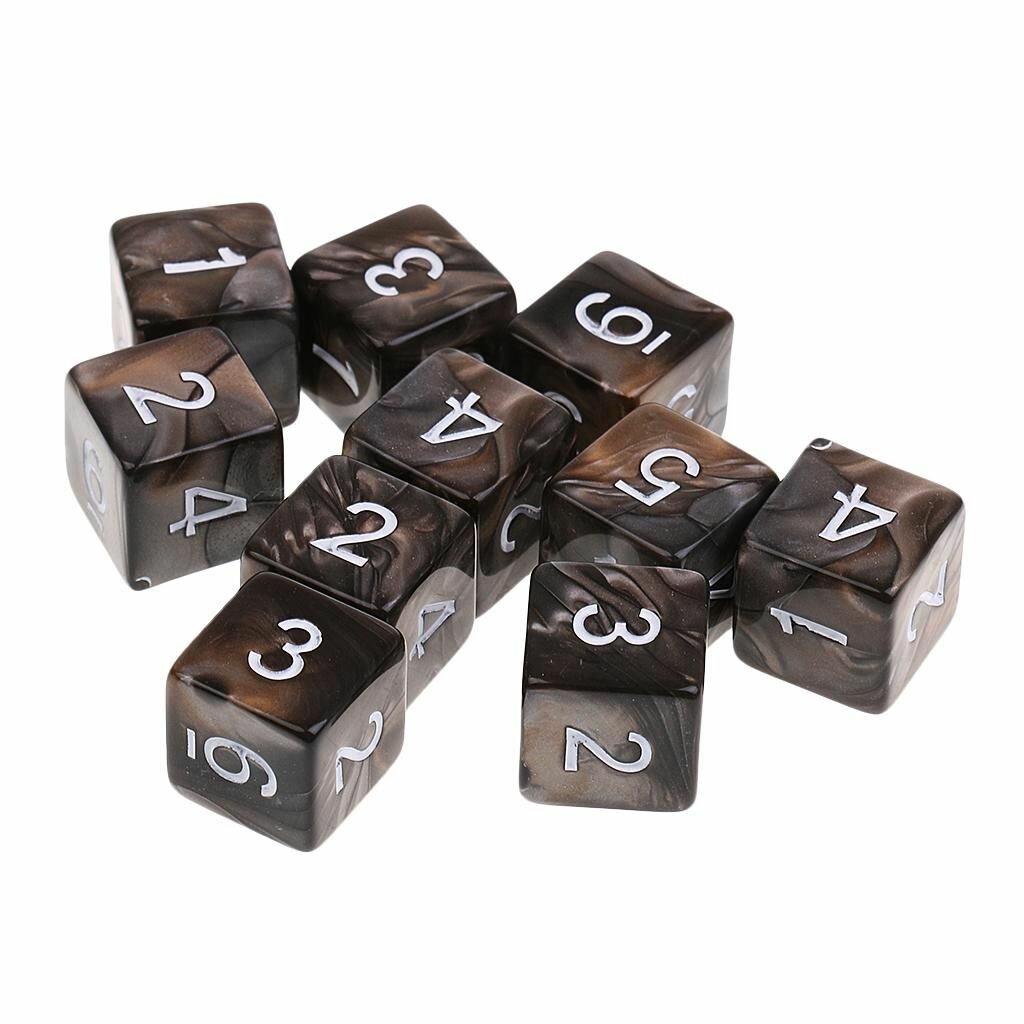 Набор из 10 кубиков D6, 6-гранные, для настольных игр, подземелий и драконов, серо-кофейные, акриловые, 16 мм
