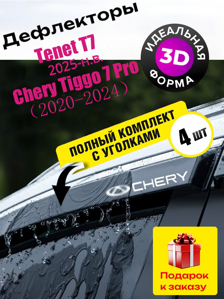 Дефлекторы боковых окон для Tenet T7 2025 (Тенет Т7), ветровики на двери автомобиля, Кобра Тюнинг.