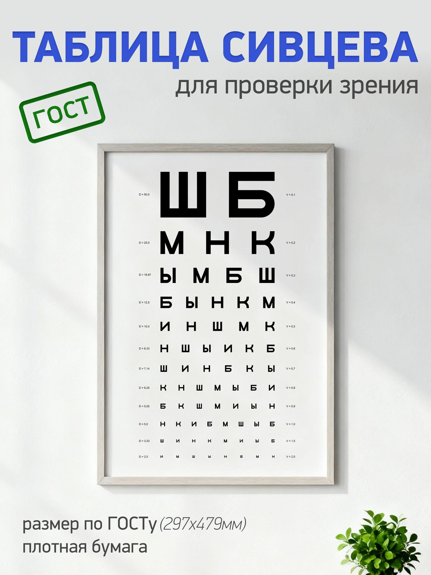Плакат Таблице Ситцева для проверки зрения 1 шт, 297х479 мм
