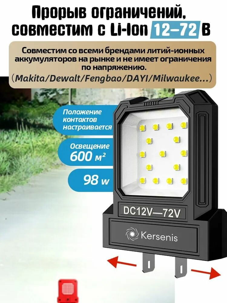 Универсальная светодиодный рабочий фонарь 12-80V. совместим с аккумуляторами типа Makita/Dewalt/Fengbao/DAYI, длительное использование на стройплощадках (без аккумулятора)