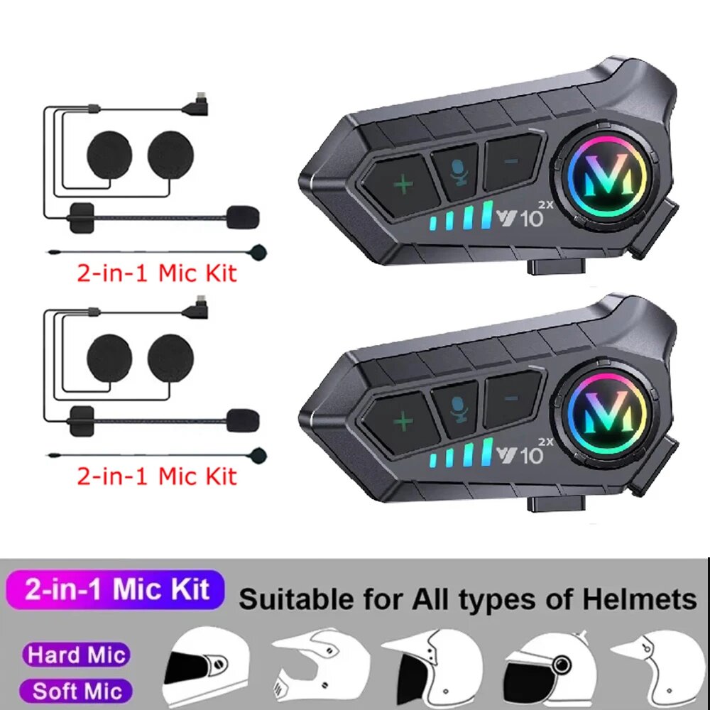 Bluetooth-гарнитура для мотоцикла, водостойкая, BT 5,3 2IN1 Double Pack