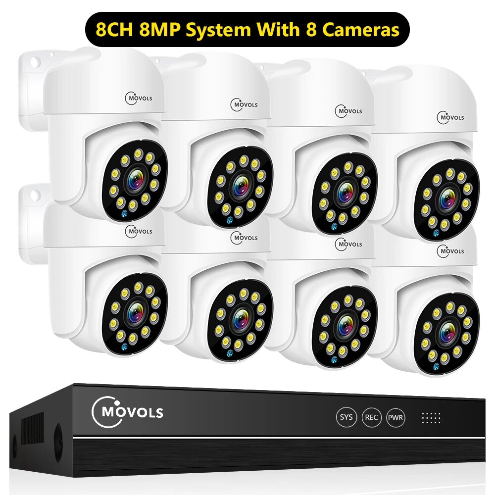 Система наблюдения Movols 4K XMEYE POE 8MP 5MP с двусторонним аудио, камера видеонаблюдения PTZ CCTV POE AI, набор видеонаблюдения NVR 8-канальный P2P