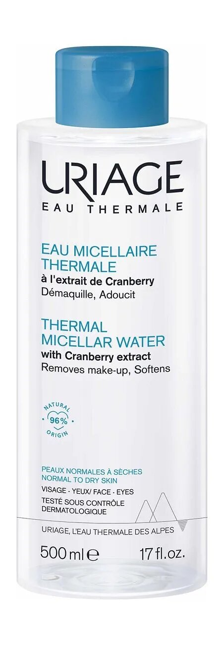 Uriage Очищающая мицеллярная вода Eau Thermal Micellar Water, Для сухой и нормальной кожи, 500 мл