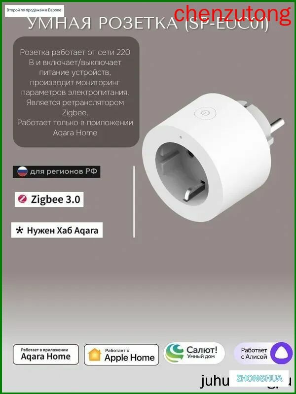 Умная розетка Aqara Smart Plug SP-EUC01 с Zigbee - удаленное управление, мониторинг энергопотребления, защита от перегрузки