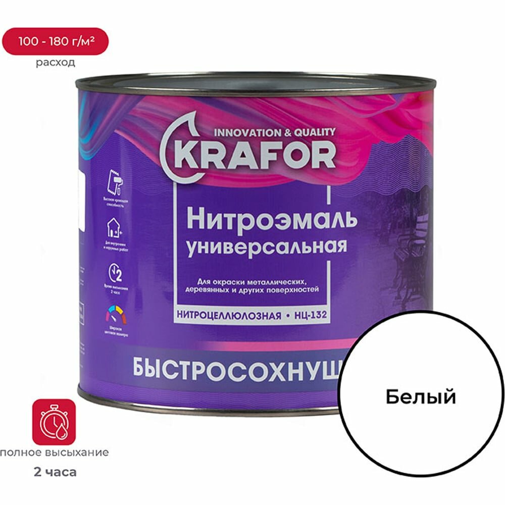 Эмаль KRAFOR НЦ-132 белая, 1.7 кг 26496