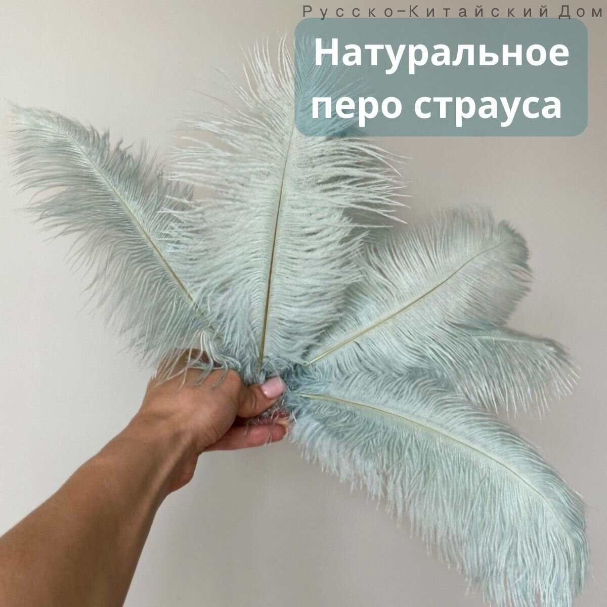 Перья страуса натуральные, голубые, 25-30см, 3шт