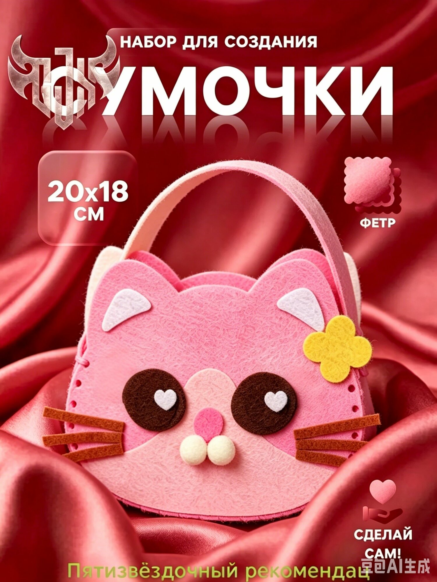 Набор для шитья из фетра, сумочка своими руками / набор для рукоделия "Милый котик"