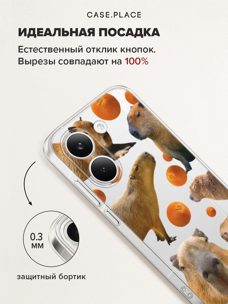 Чехол на Poco X8 Pro / Поко X8 Про с принтом Капибара и апельсины, прозрачный — фото 1