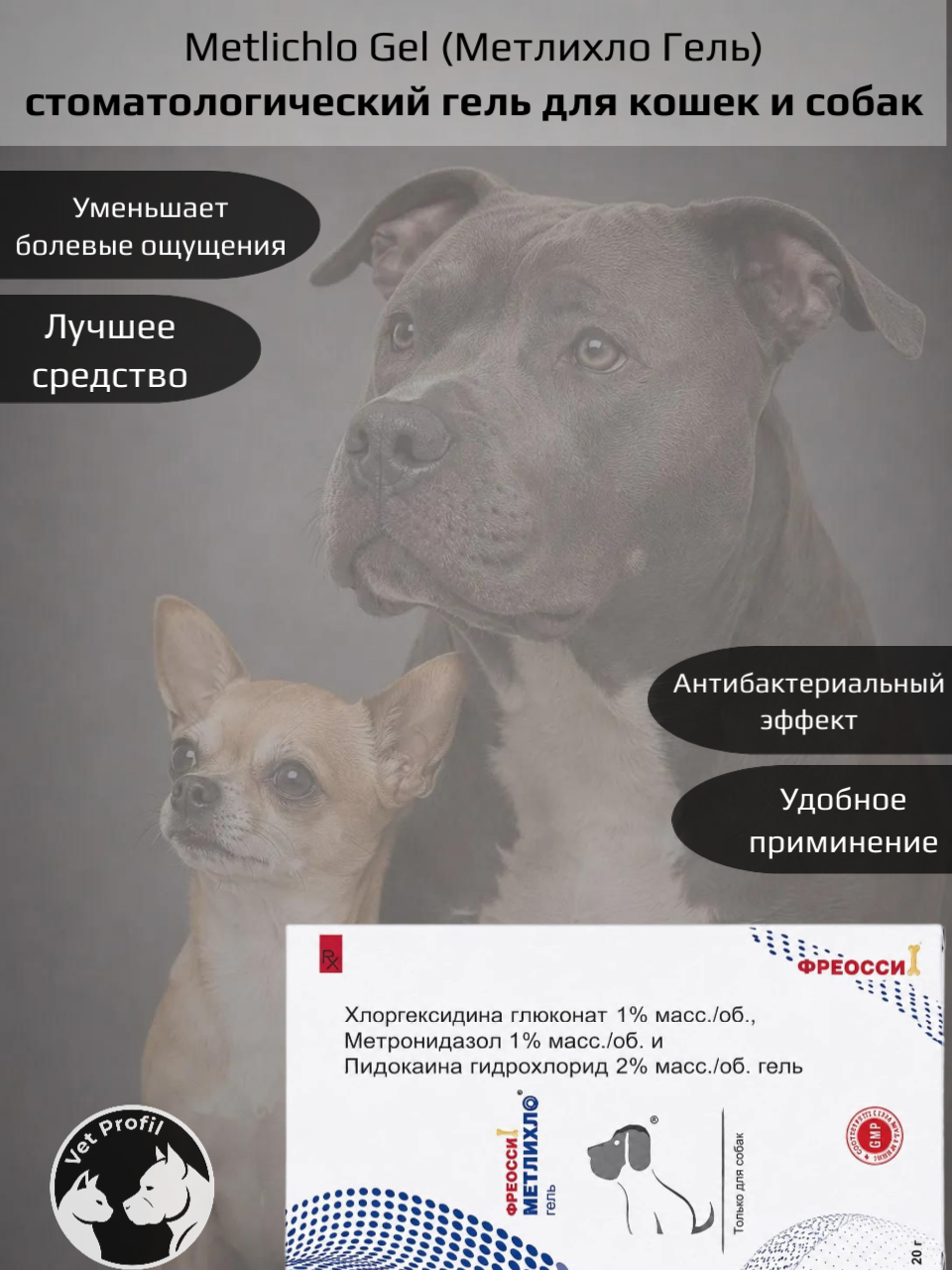 Metlichlo Gel ( Стомадин Гель ) стоматологический гель для собак, для обработки полости рта, 20 г