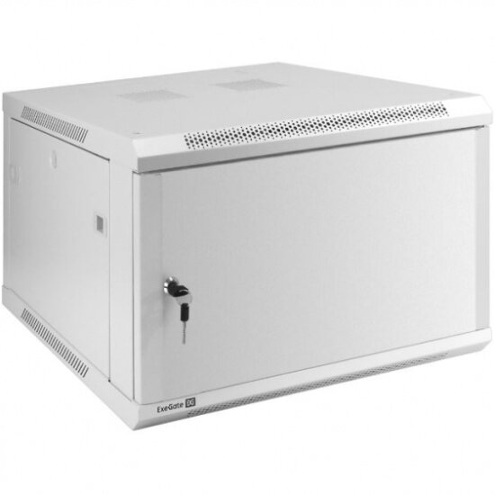 Шкаф телекоммуникационный 19" настенный 6U Exegate EC-WM-6U.600. M. GREY (19”, 6U, 600x600x370mm (ШхГхВ), передняя дверь металл, съемные боковые панели, пыле- и влагозащита IP23, светло-серый RAL 7035)