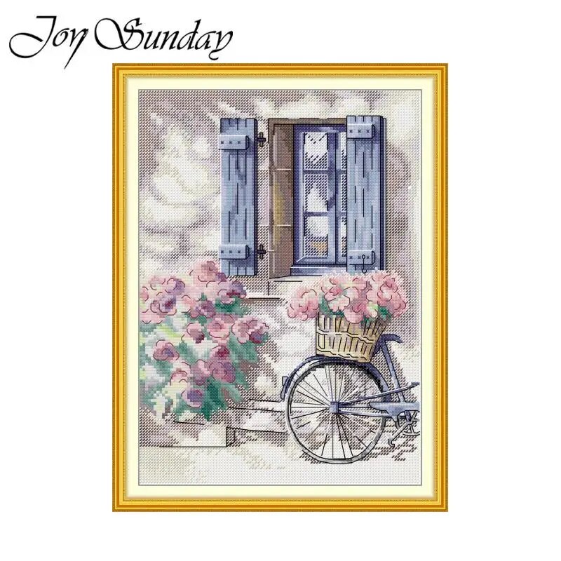 Набор для вышивания крестом Joy Sunday: Велосипед, наполненный цветами 16CT HD Printed