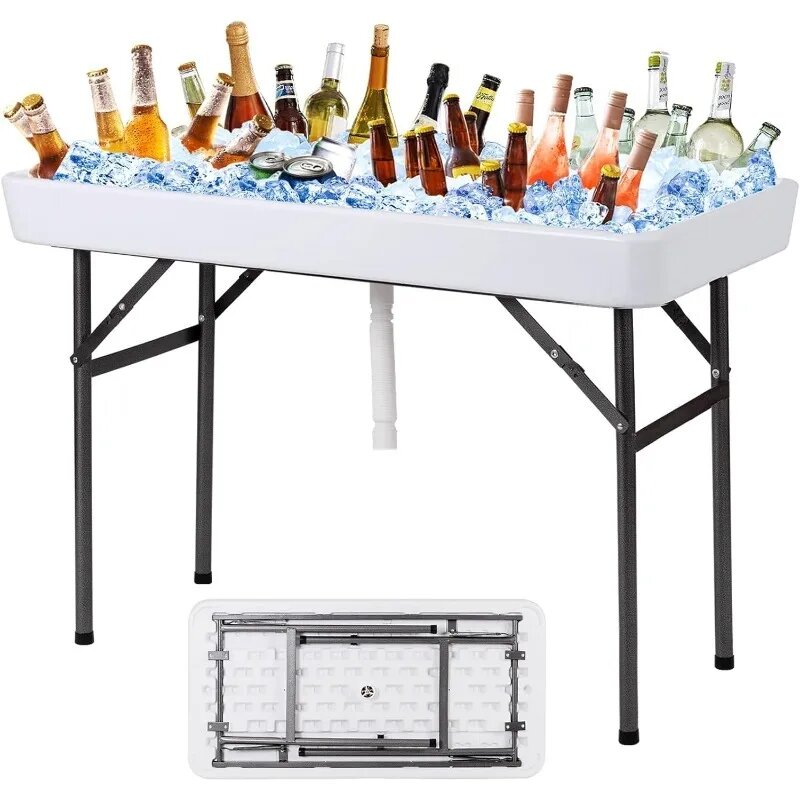 Стол для льда с дренажем Folding Ice Table, портативный охладитель длиной 4 фута с съемной обивкой, без сборки, заполняемый стол для охлаждения еды, напитков и напитков