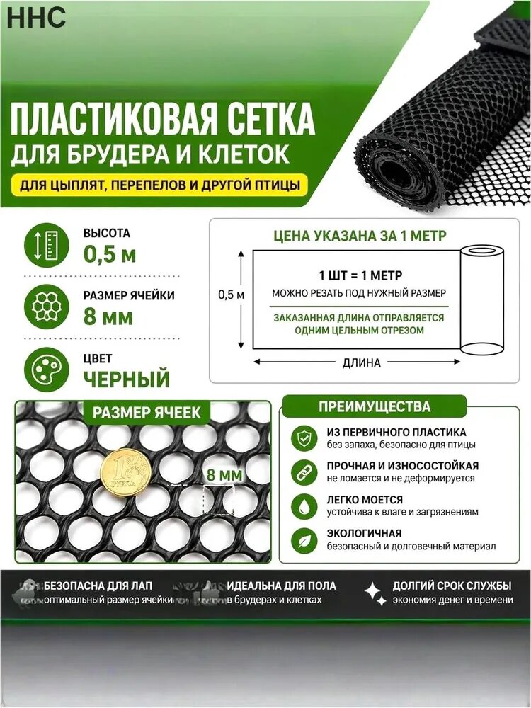 Сетка для брудера пластиковая 8 мм 0.51 м, напольная сетка для цыплят и перепелов, прочная, безопасная для лап, легко моется
