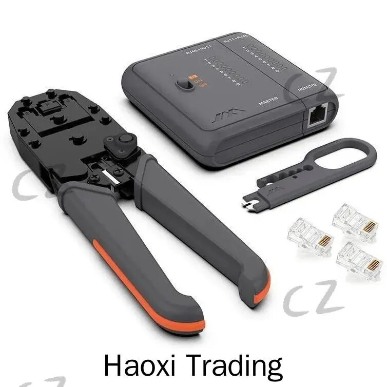 Набор для обжима витой пары JIMIHOME JM-GTW5N, тестер LAN RJ45, обжимные клещи, стриппер для кабелей, комплект коннекторов RJ-45 - 20шт.