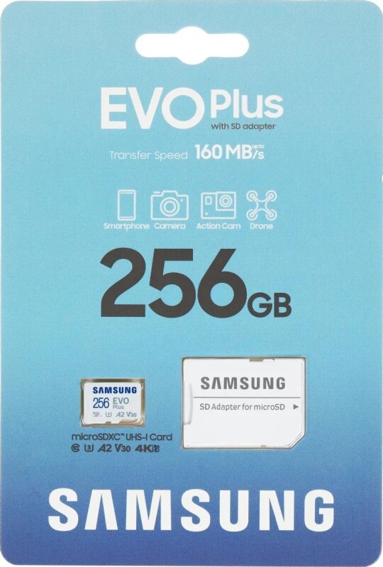 Карта памяти MicroSDXC 256Gb Samsung MB-MC256SA EVO Plus 160Mb/s / R/W 160/90 MB/s/UHS-I / U3 / V30 / A2