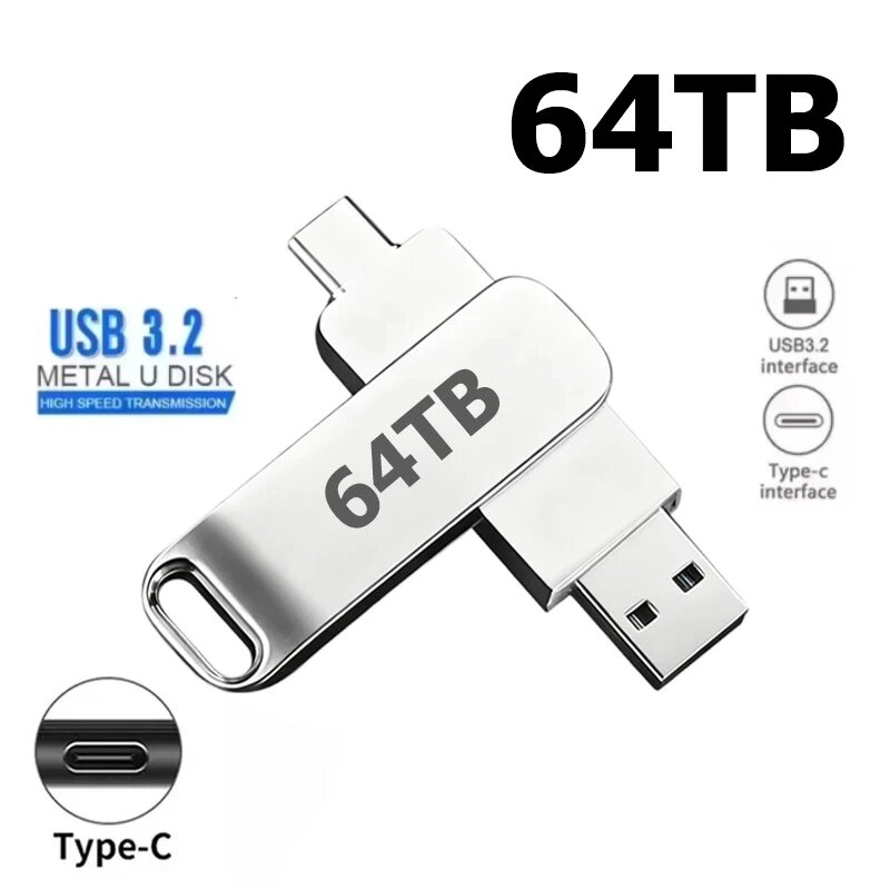 Lenovo USB3.2 OTG флешка 64/16/8/4 ТБ металлическая Sliver-64TB