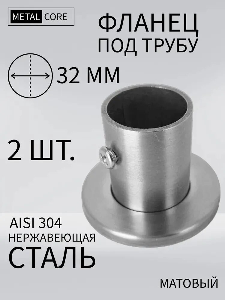 Фланец под трубу из нержавеющей стали 32 мм с декоративной крышкой 2 шт. матовый (сатинированный))