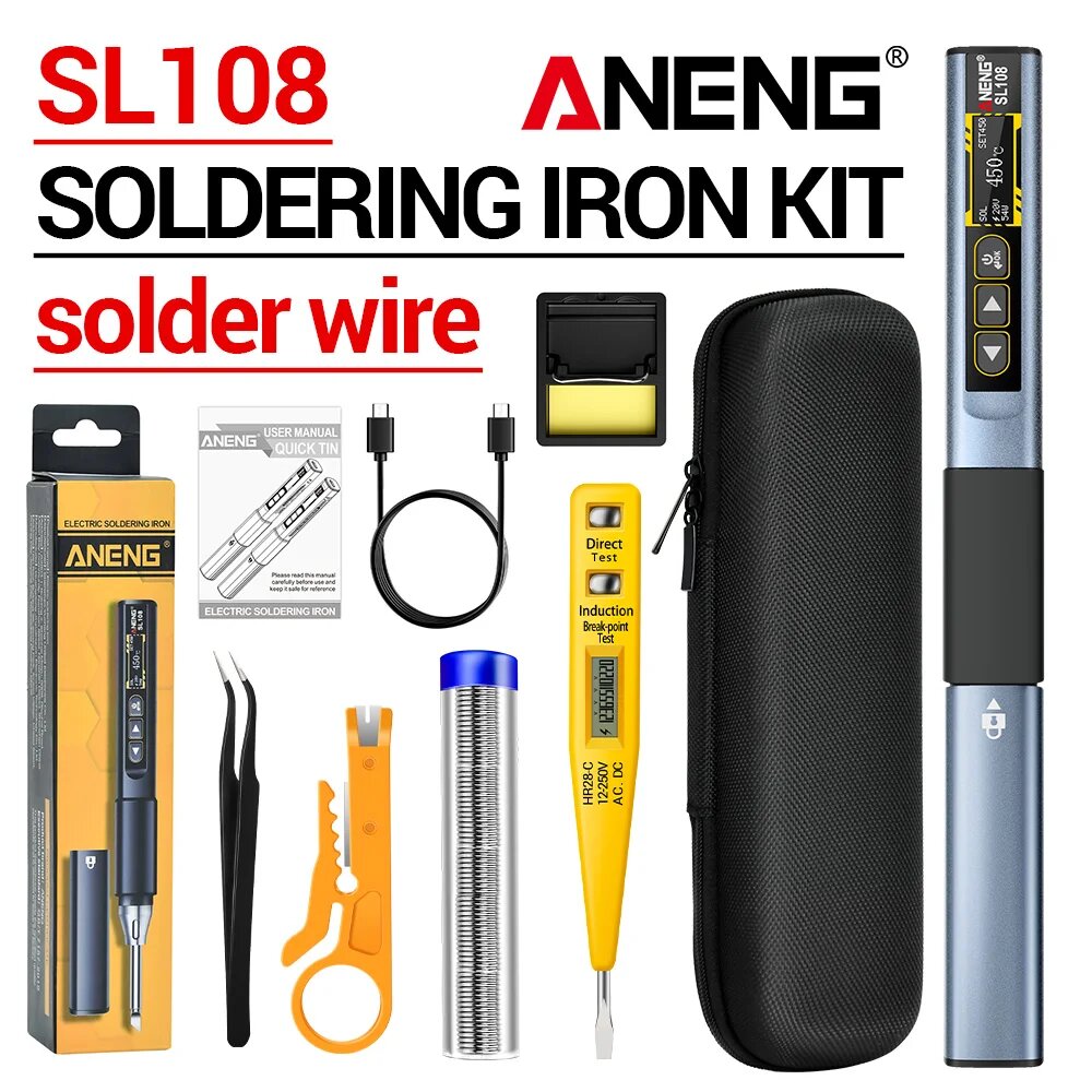 Электрический паяльник ANENG SL108 T12 96Вт с OLED-экраном Silvery 10 kit