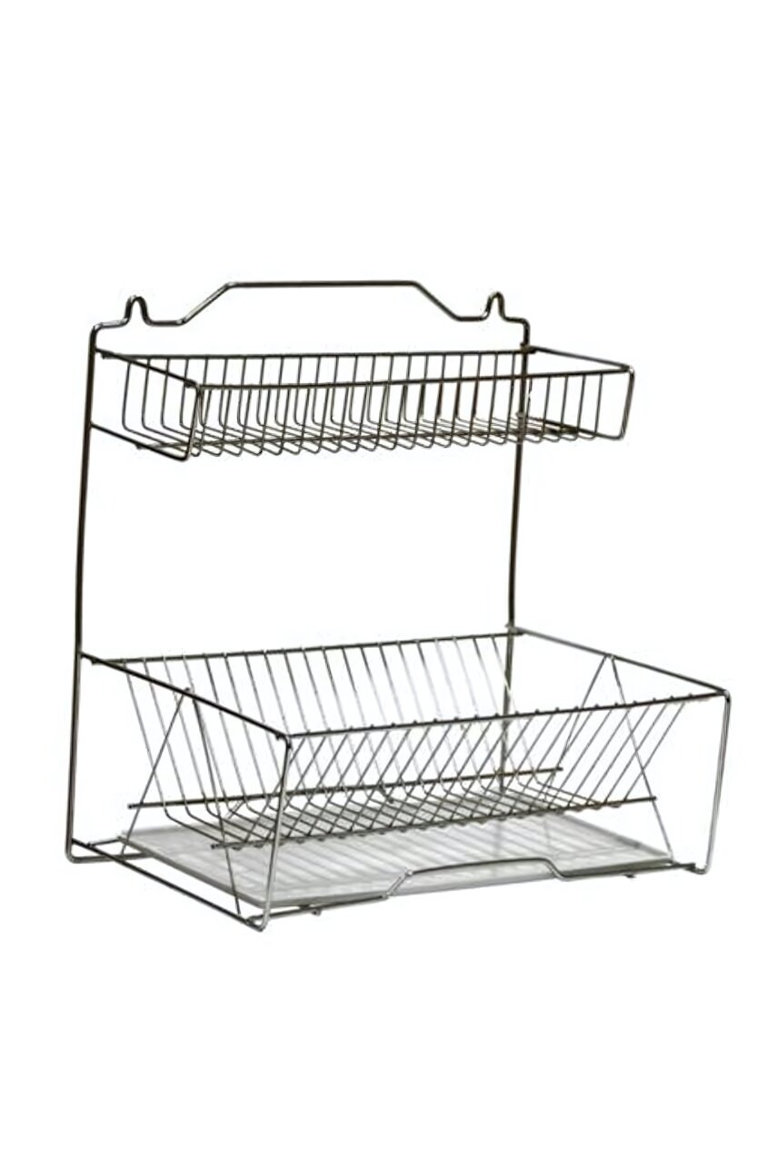 Сушилка для посуды 2-х ярусная металлическая с поддоном, настенная/универсальная, хром