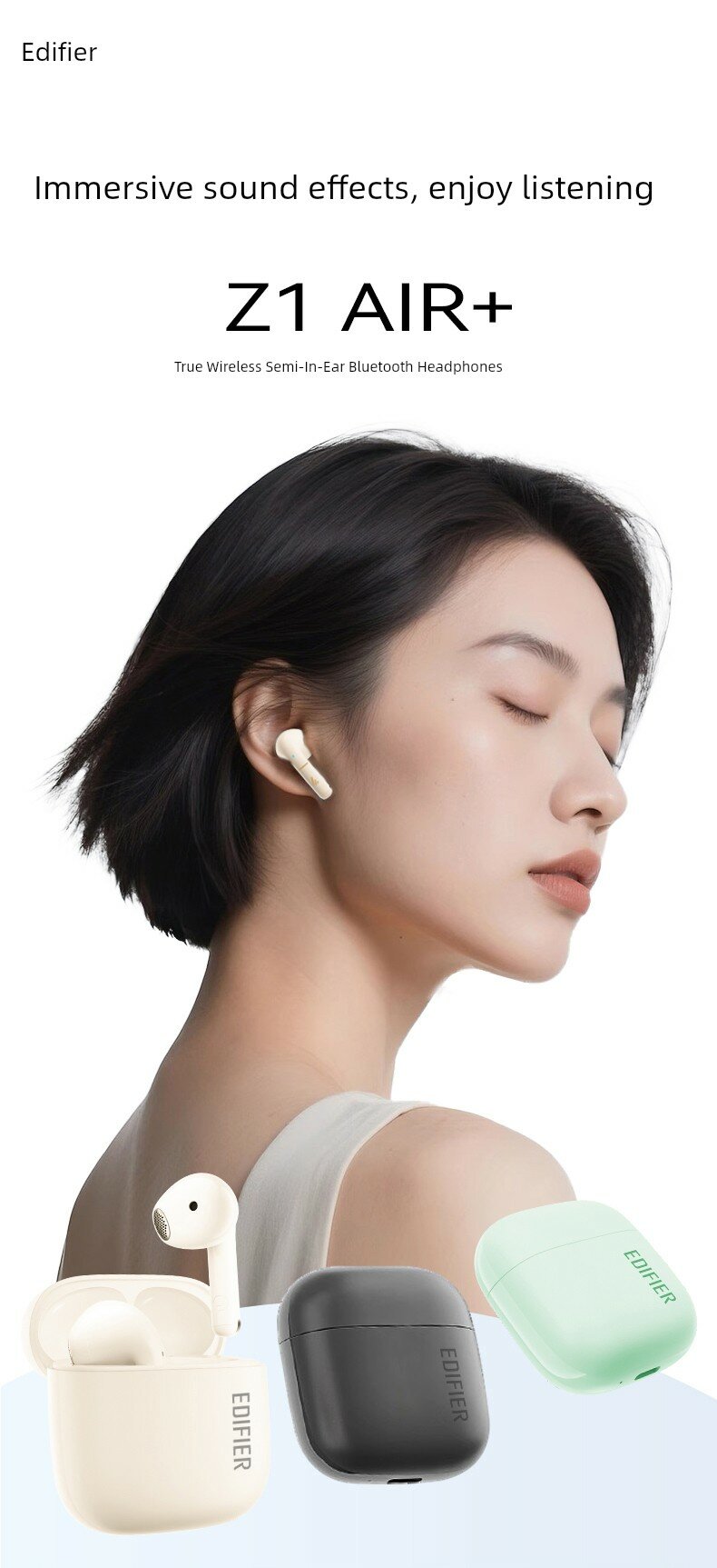 Edifier Z1 AIR+ беспроводные наушники Bluetooth 5.3 с ИИ-шумоподавлением, дизайн с обхватом ушей, новая модель 2025, 1