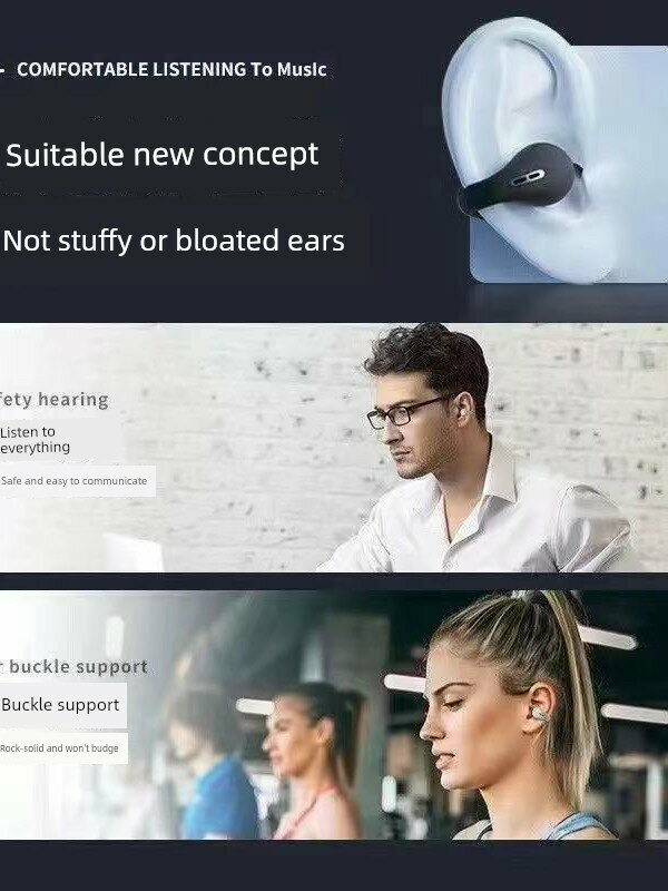 Костная проводимость беспроводные Bluetooth наушники, True Wireless спортивные игровые наушники-зажимы, HiFi качество,