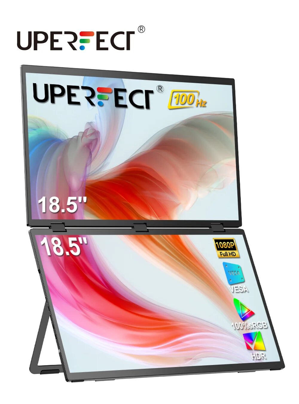 UPERFECT 18.5" Двухэкраный портативный монитор 100Hz 100% sRGB 1080P HDR Складное универсальное решение для ПК, мобильных телефонов, игровых консолей
