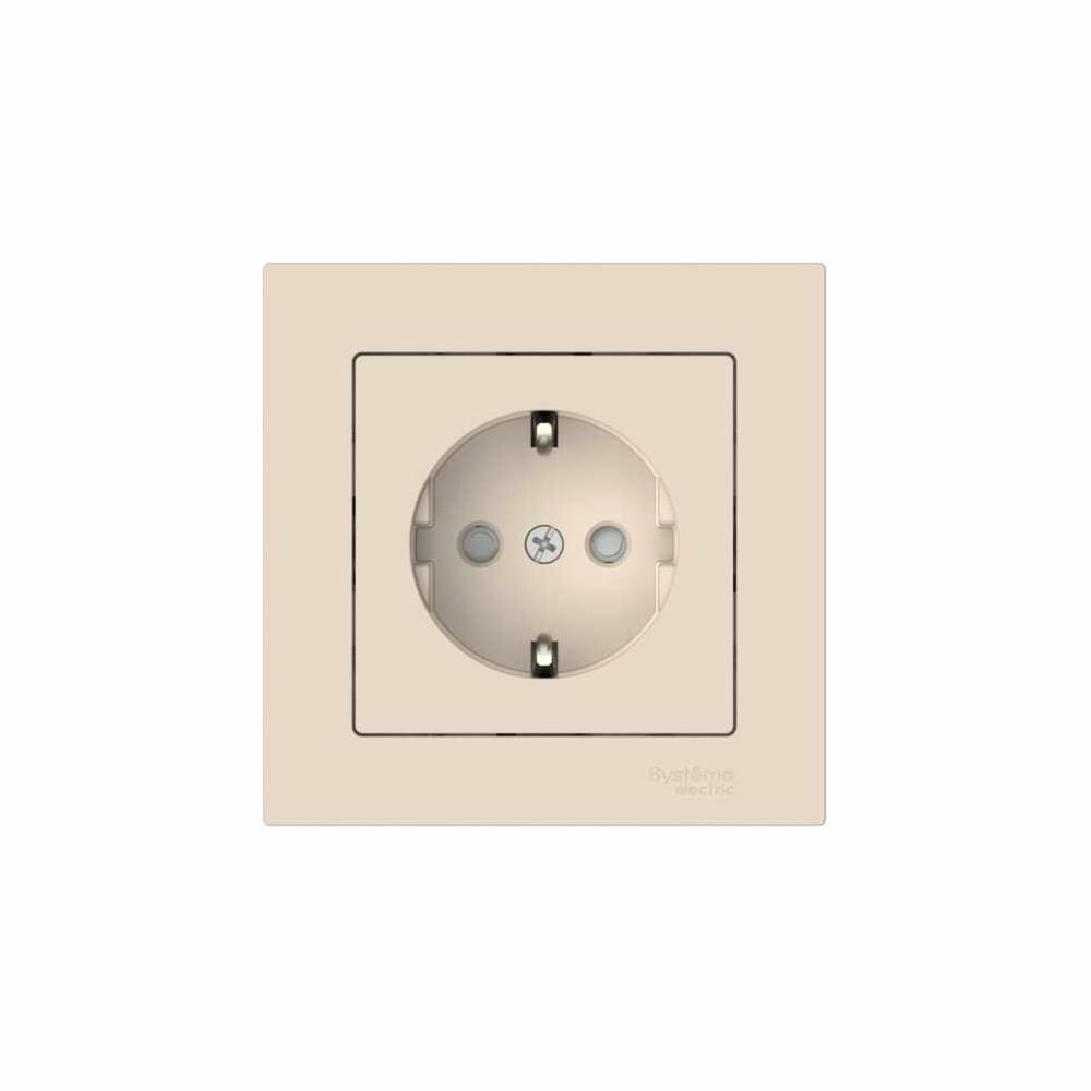 Розетка Systeme Electric ATLASDESIGN с заземлением со шторками, 16А, в сборе, быстрозажим. клем, бежевый ATN000244S