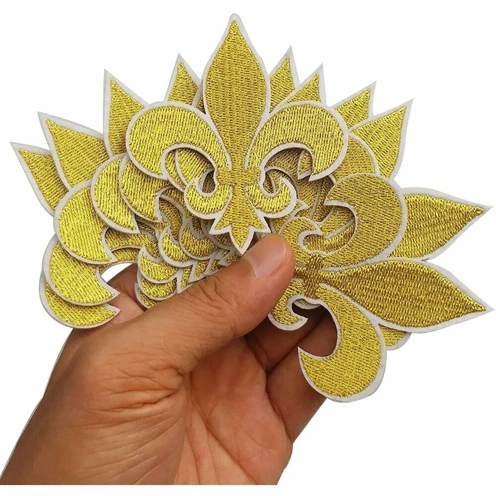 Аппликации Fleur-de-lis с вышивкой 10 шт/набор, черные и золотые. Украшение для одежды
