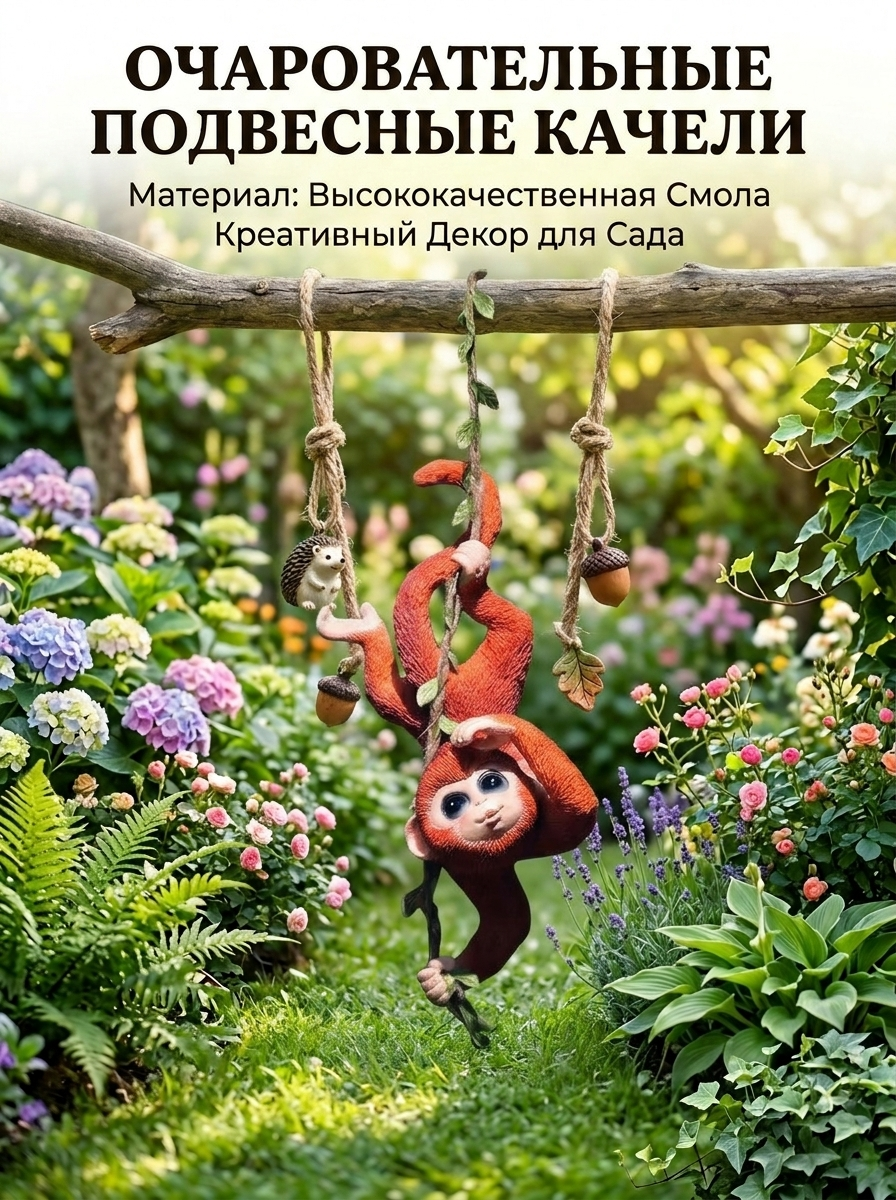 Фигурка садовая. Садовый кулон. Подвеска в виде обезьяньих качелей. смола.