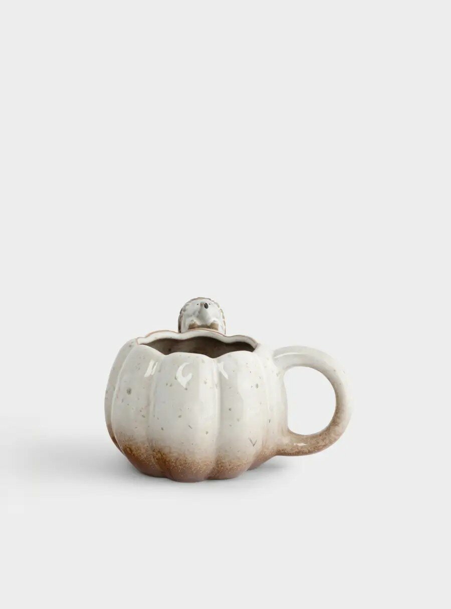 Кружка, 400 мл, фарфор, молочная, в крапинку, Еж на тыкве, Light pumpkin (Anna Lafarg)