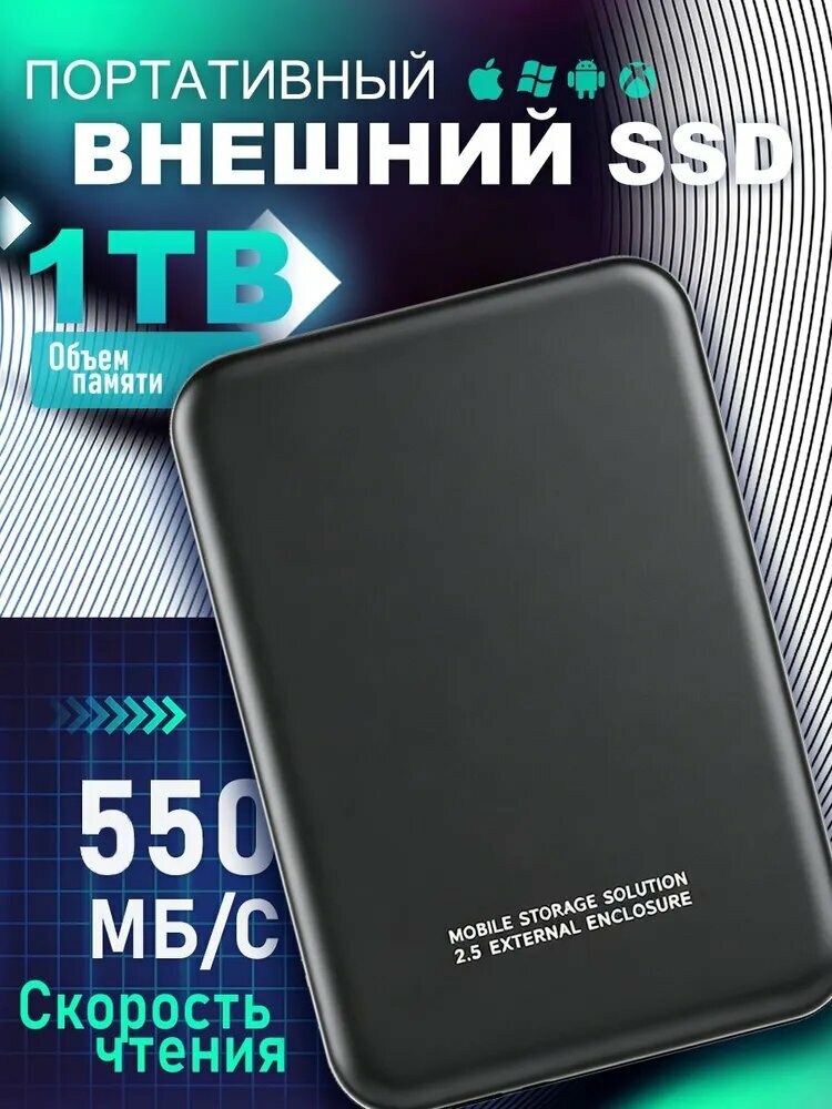 KESU 1 ТБ Внешний жесткий диск Портативный, Пластик, черный матовый