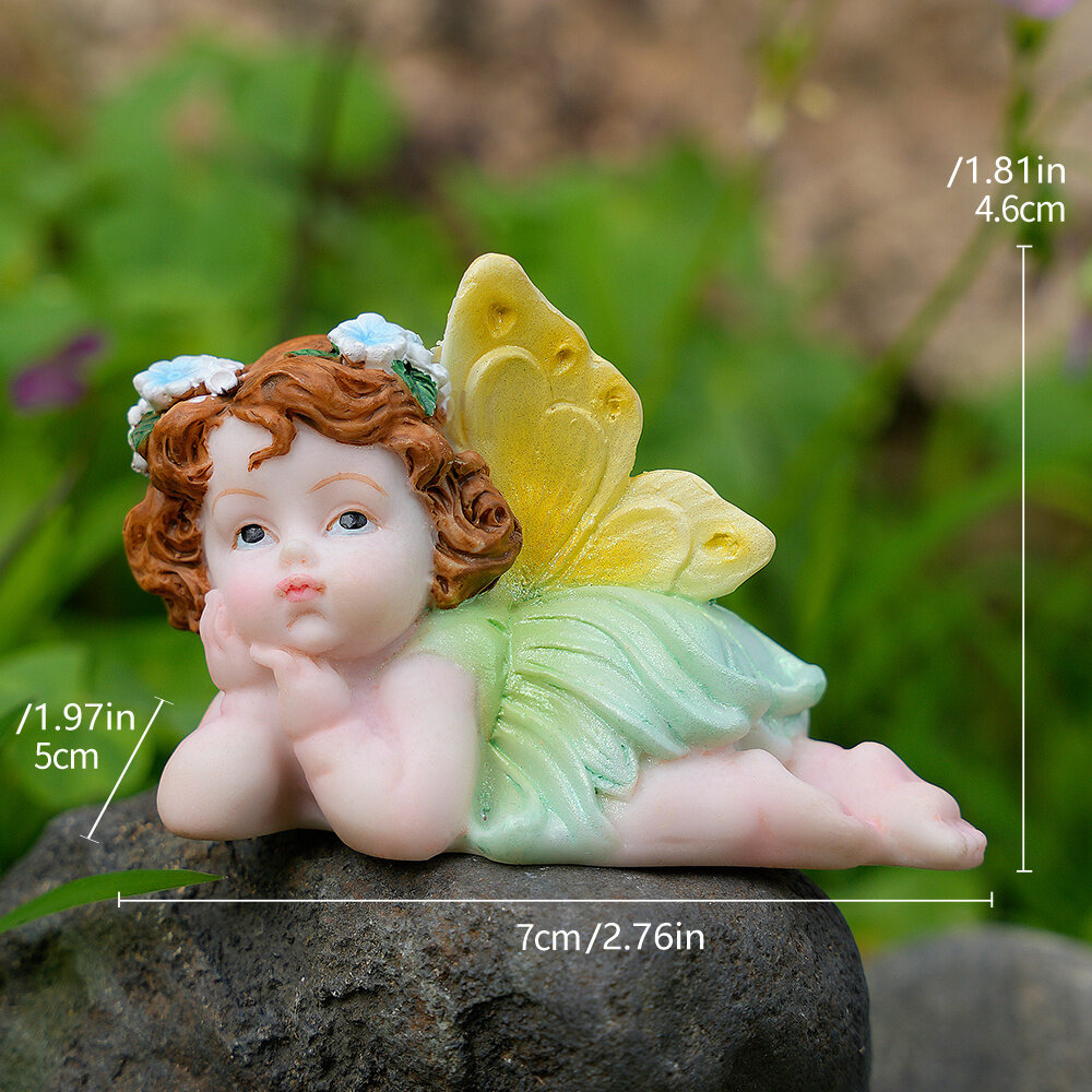 Садовая фигурка феи, FairyGarden, лежащая фея из смолы, красочная, милый декор для патио, газона, 15x10x8 см.