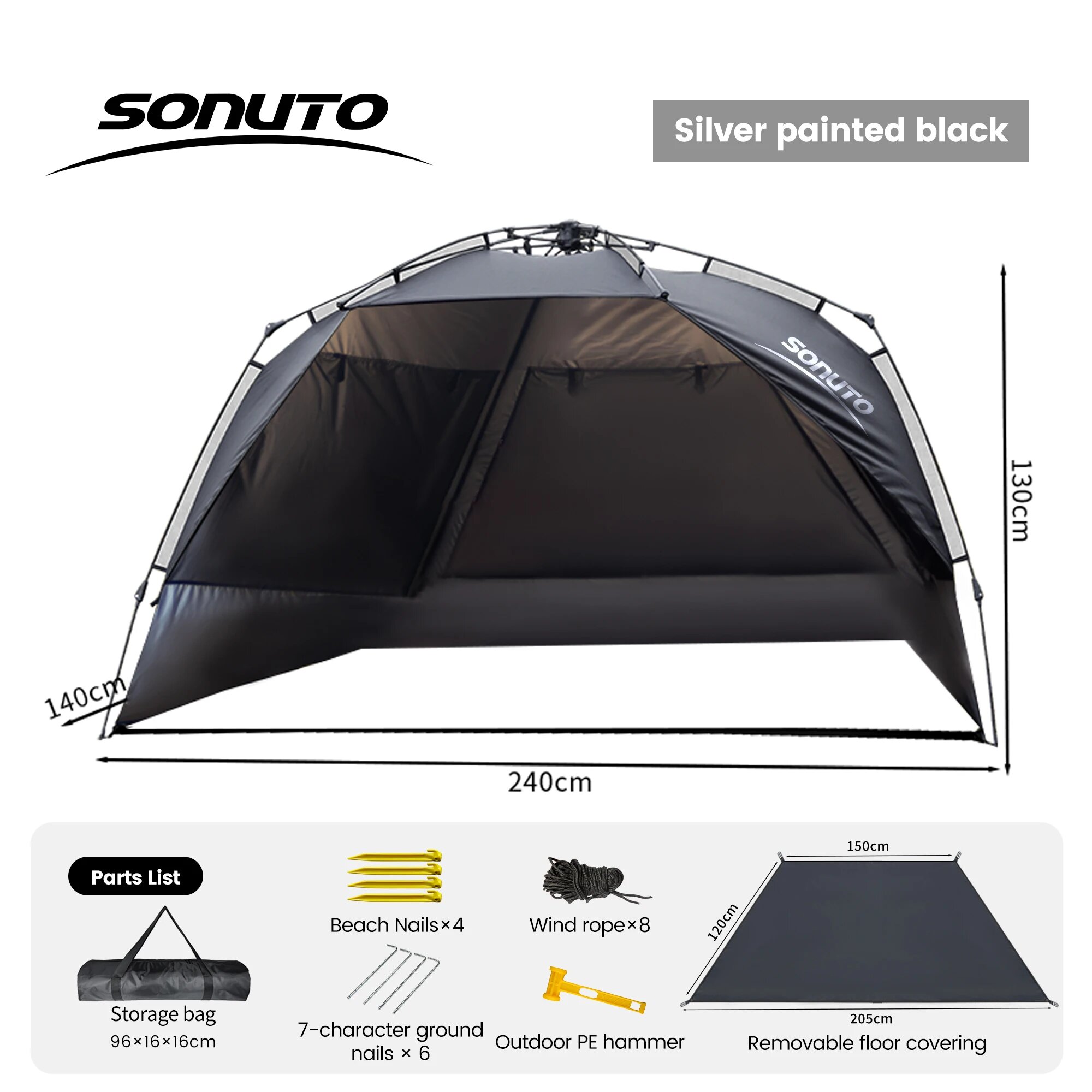 Палатка для кемпинга Sonuto Outdoor 3-4P с одним нажатием, быстрая автоматическая раскрывающаяся палатка для пляжа и рыбалки, семейная палатка для путешествий, пикника в парке, анти-UV тень
