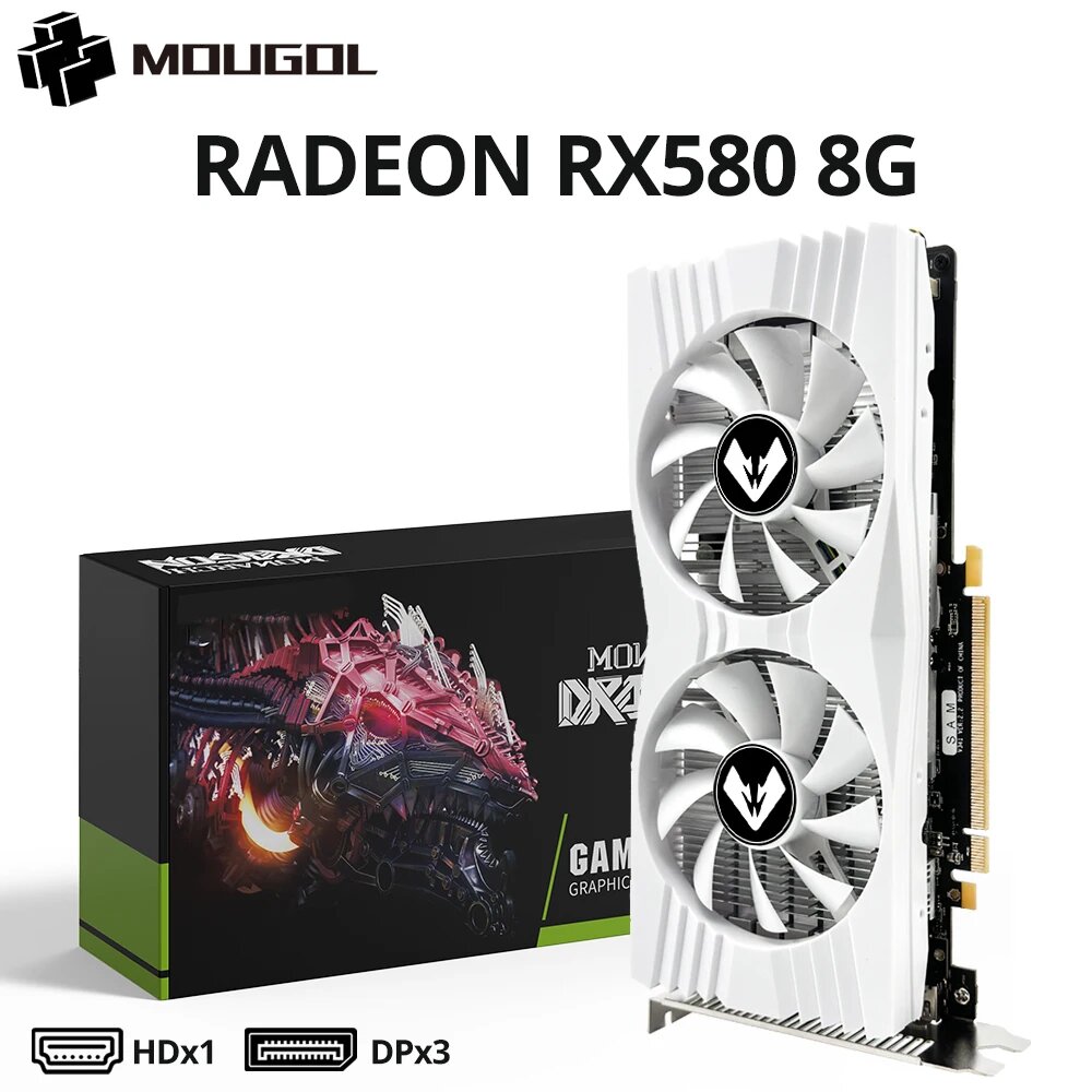 Видеокарта MOUGOL Full New AMD Radeon RX580 8G с памятью GDDR5 для видеоигр, PCIE3.0x16, HDMI-compatible для настольного компьютера