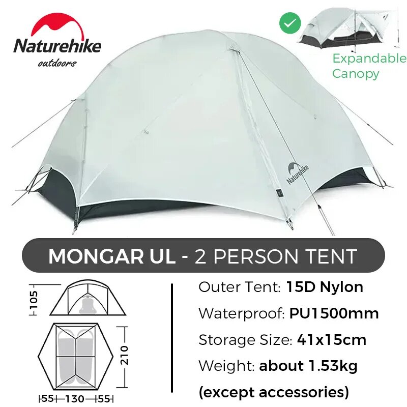 Палатка Naturehike Mongar Tent PRO/UL/BASE на 1, 2, 3 человека с раз extendable awning, легкая палатка для кемпинга, походов, водонепроницаемое укрытие, палатка для рюкзажного туризма