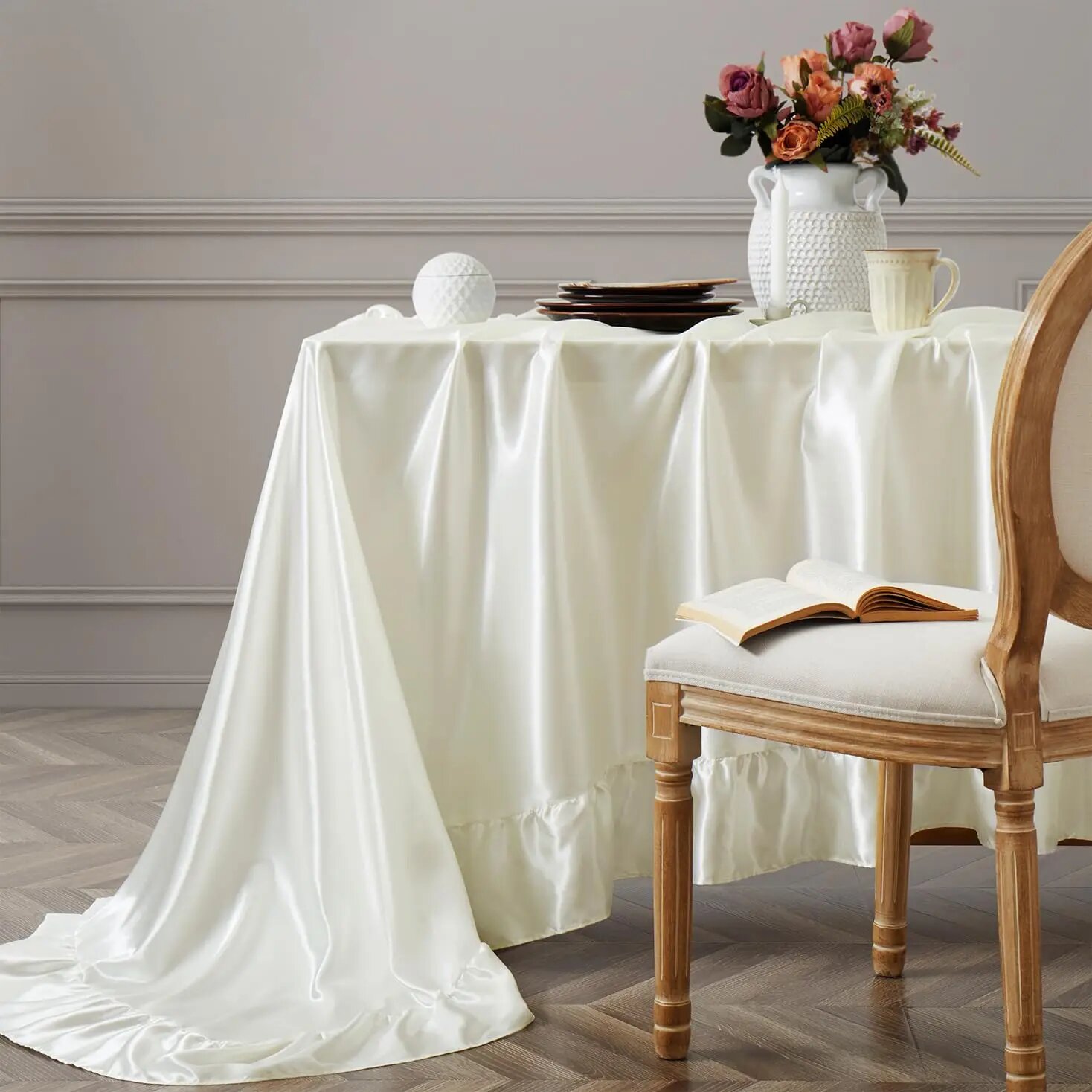 Скатерть атласная прямоугольная классическая 180x300cm, Ivory