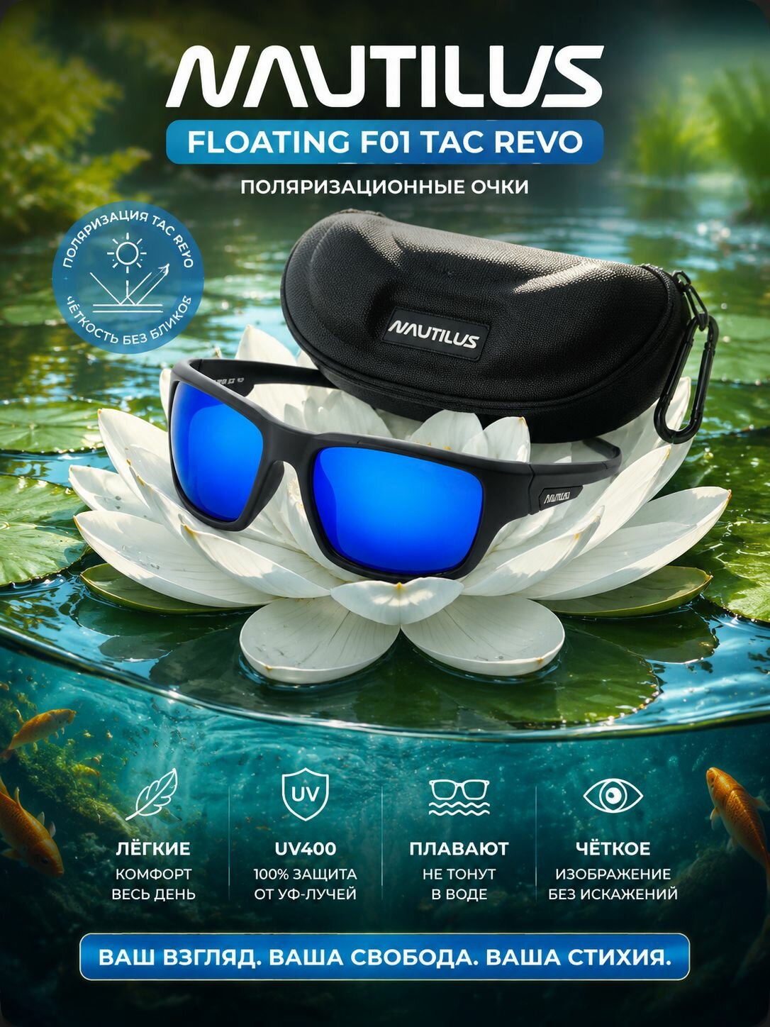 Очки поляризационные Nautilus F01 линзы ТАС REVO синие с кейсом